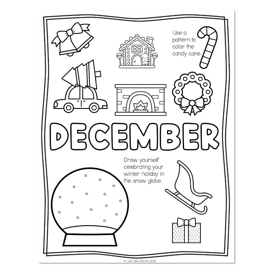 Monthly Coloring Page - December - Lucky Little Learners