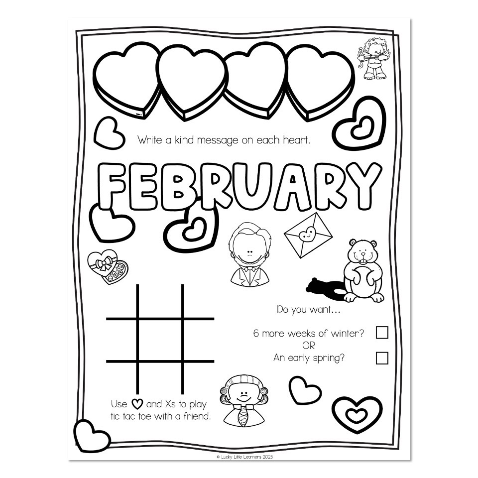 Monthly Coloring Page - February - Lucky Little Learners