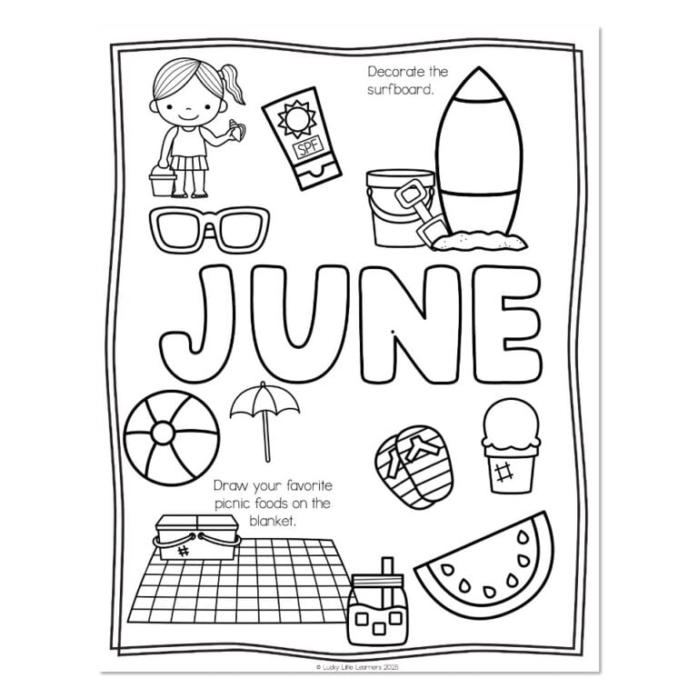 Monthly Coloring Page - June - Lucky Little Learners