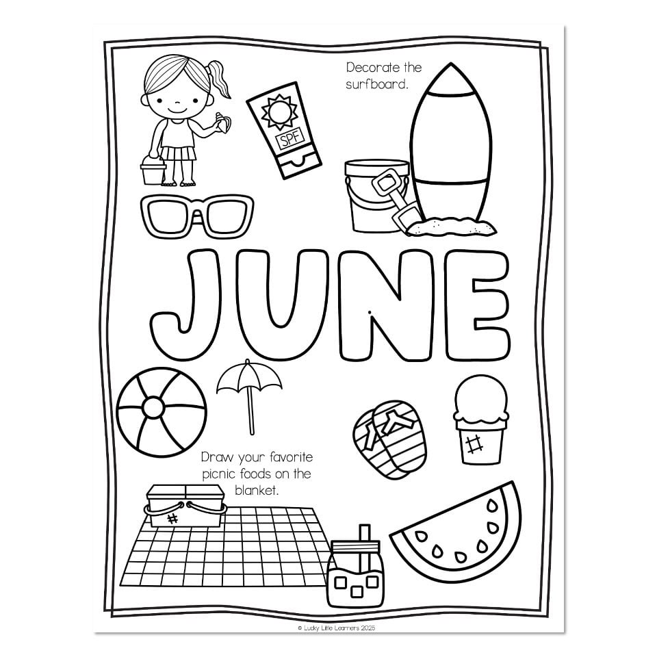 Monthly Coloring Page - June - Lucky Little Learners