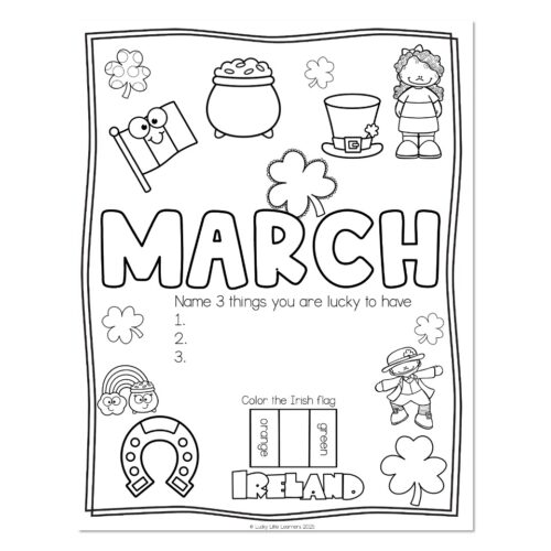 Monthly Coloring Page - March - Lucky Little Learners