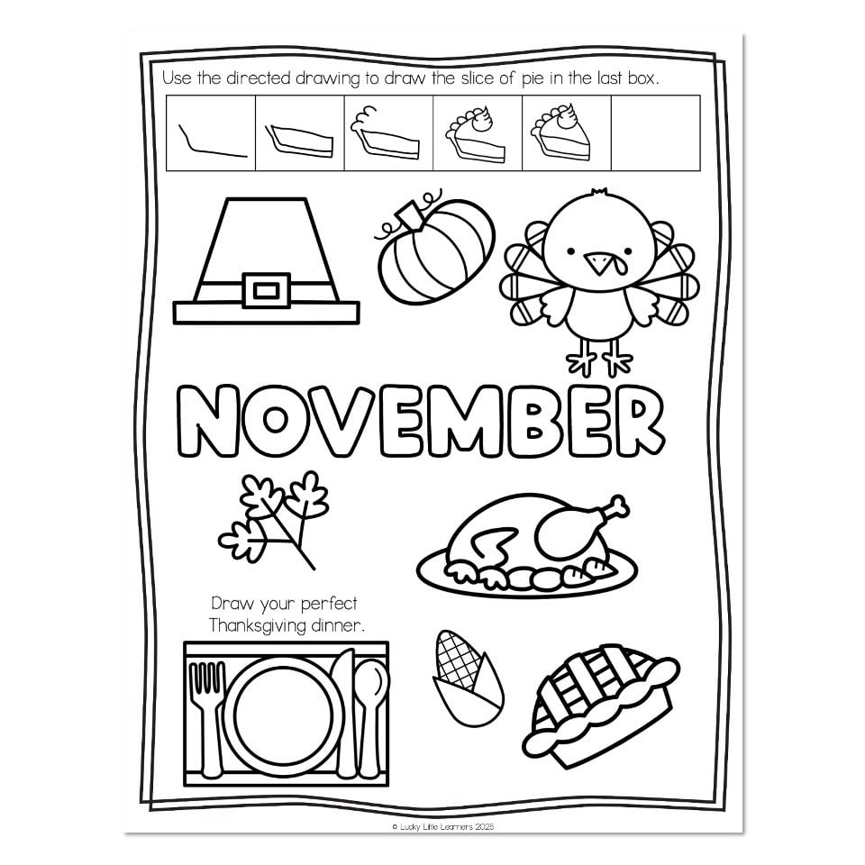 Monthly Coloring Page - November - Lucky Little Learners