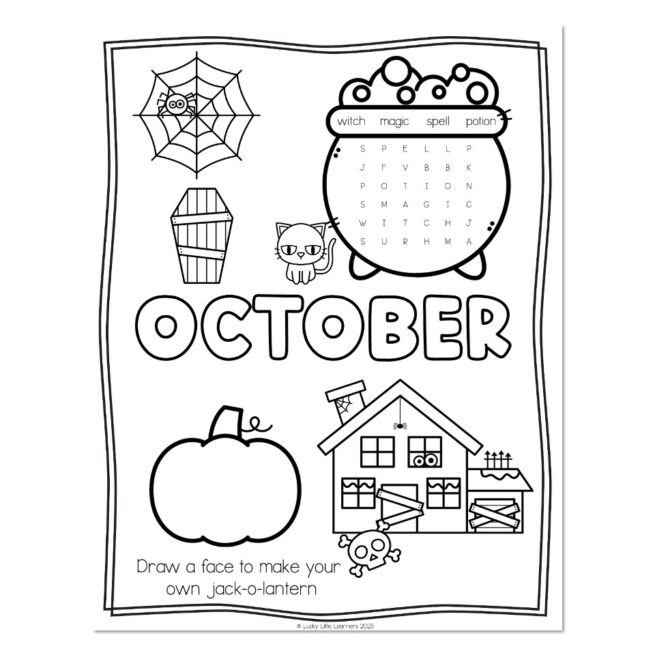 Monthly Coloring Page - October - Lucky Little Learners