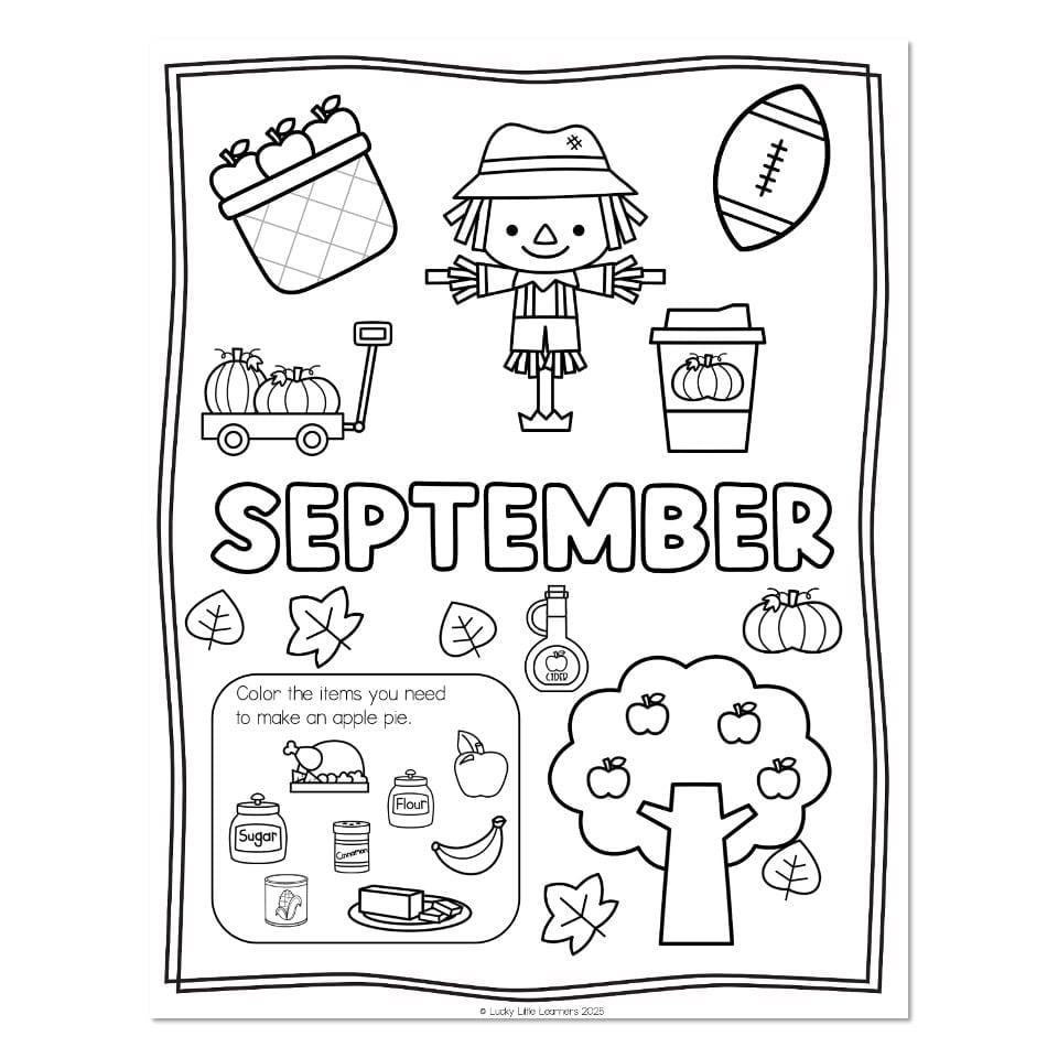 Monthly Coloring Page - September - Lucky Little Learners