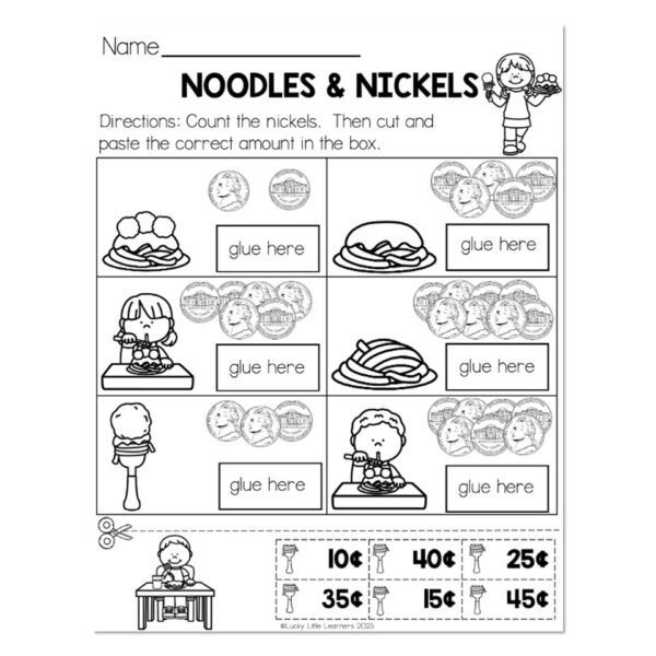 Money Worksheet - Counting Coins - Noodles and Nickels - Lucky Little ...