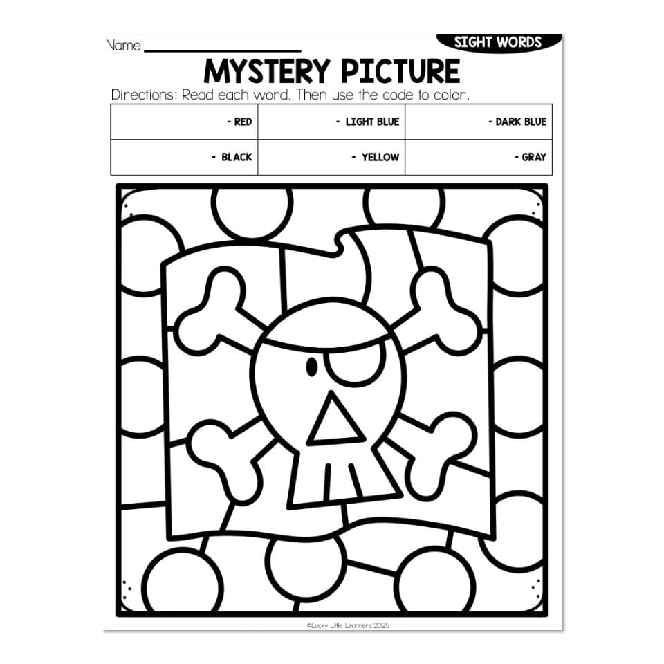 Pirate Day - Color by Sight Word - Autofill - Lucky Little Learners