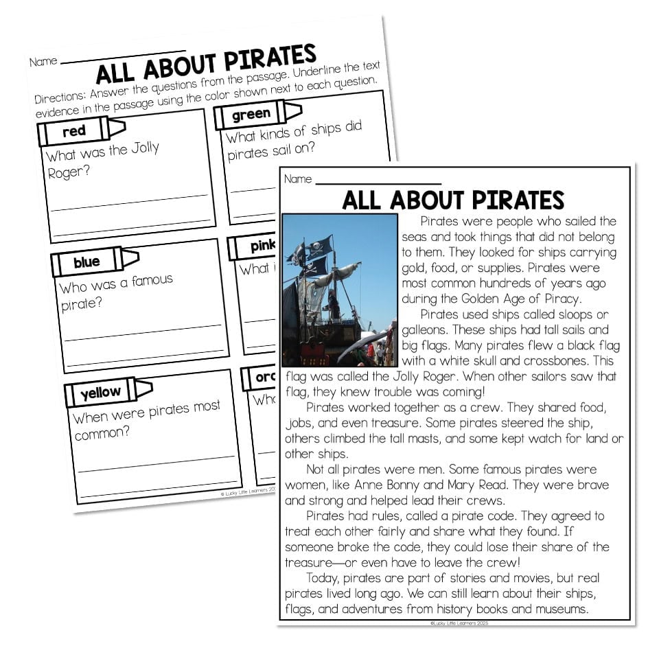 Pirate Day - Reading Passage - Nonfiction Text Evidence - All About ...
