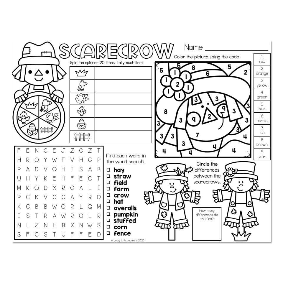 Placemat - Fall - Scarecrows - Lucky Little Learners