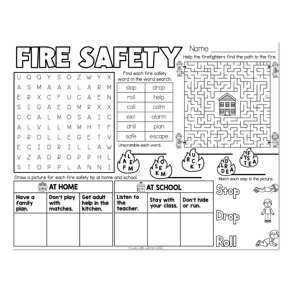 Placemat - Fall - Fire Safety - Lucky Little Learners