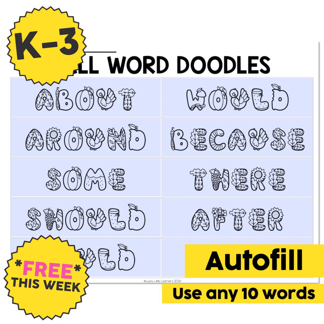 Sample Spelling Word Doodles - Fall - Lucky Little Learners