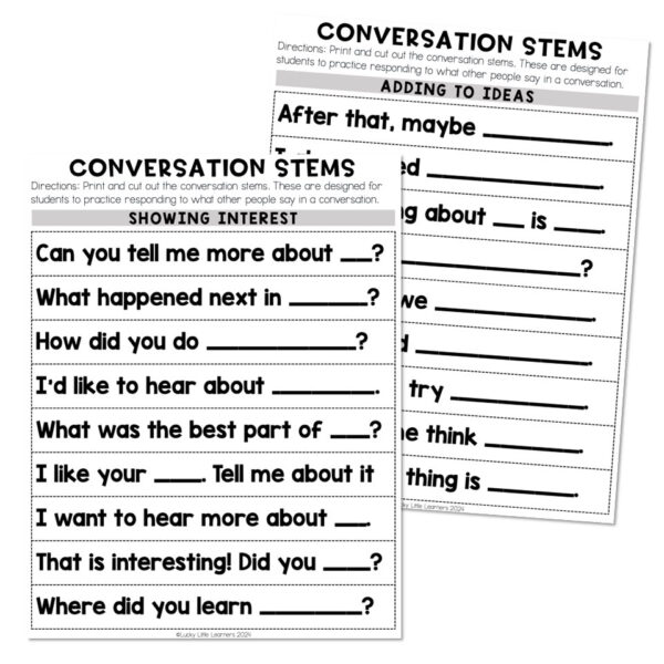 Time to Talk - Behavior - Lesson 4 - Conversation Skills - Conversation Stems - Lucky Little ...