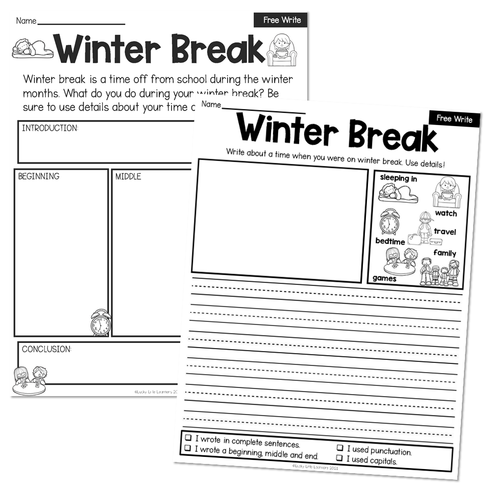 1st Grade December Writing Pages - Free Write - Winter Break - Lucky ...