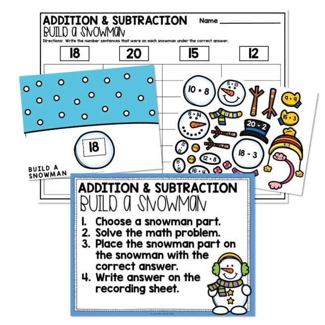 1st Grade January Math Center - Addition and Subtraction - Build a ...