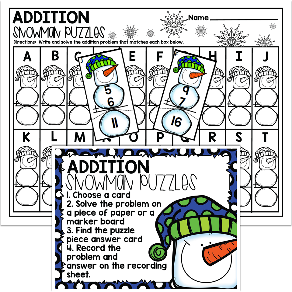 1st Grade January Math Center - Addition to 20 - Lucky Little Learners