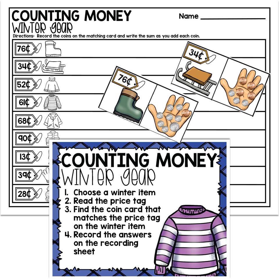1st Grade January Math Center - Counting Money - Lucky Little Learners