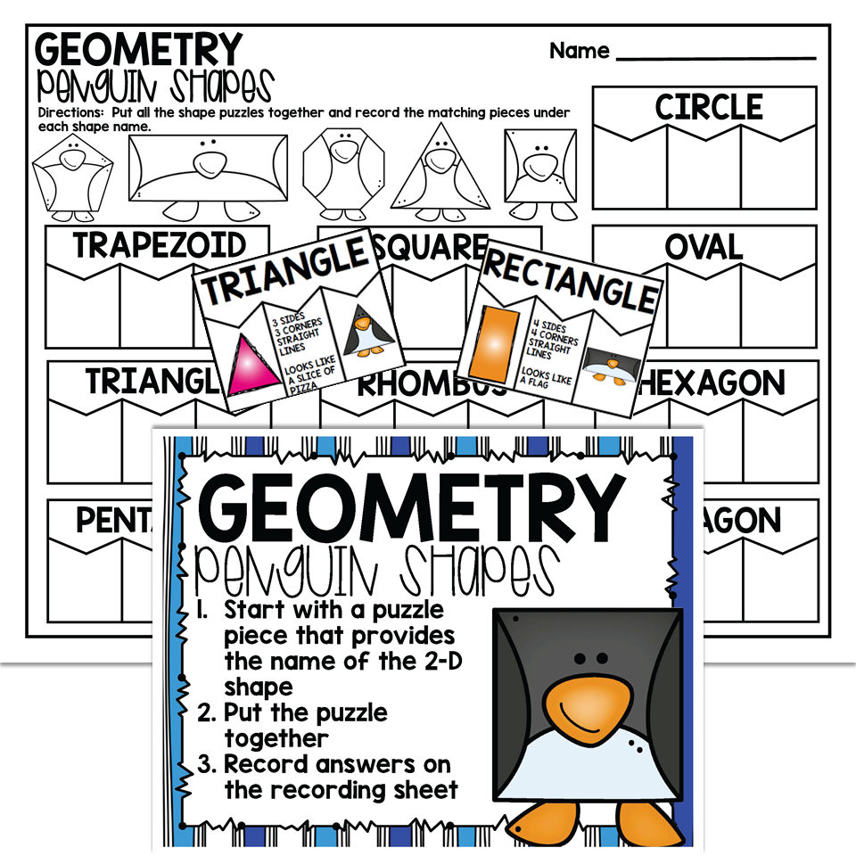 1st Grade January Math Center - Geometry - Shapes - Lucky Little Learners