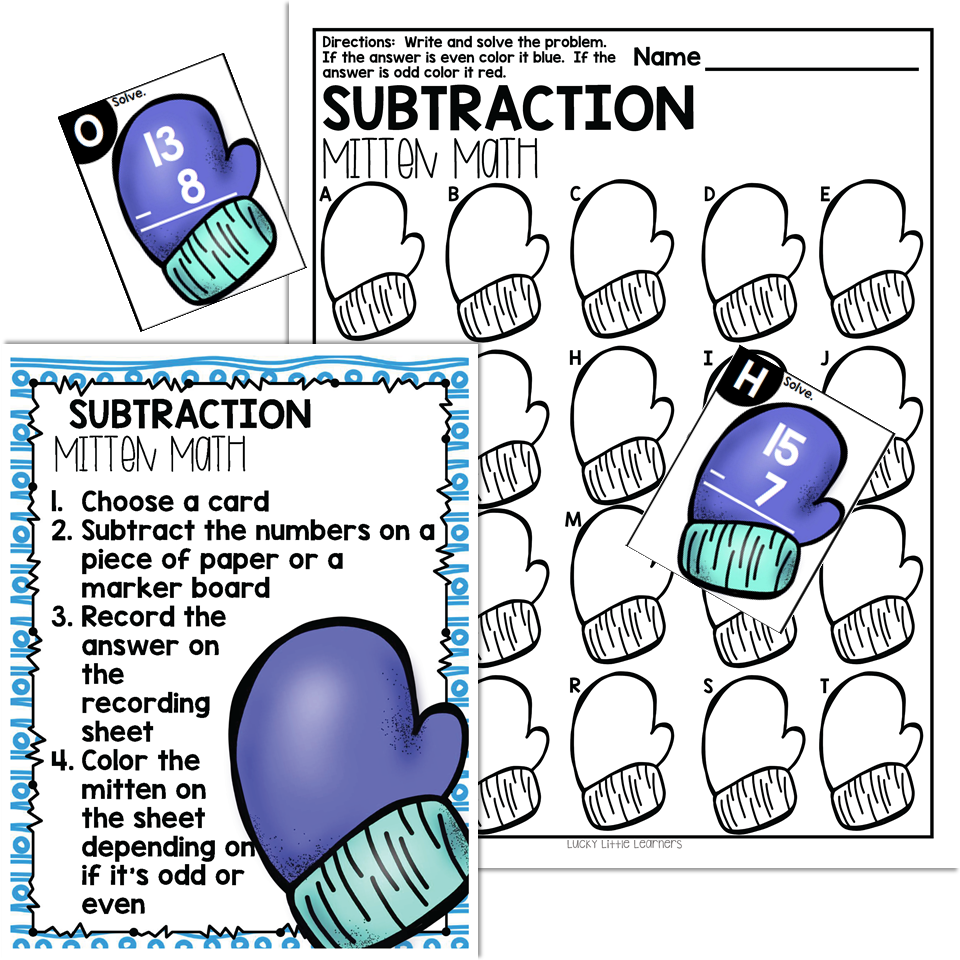 1st Grade January Math Center - Subtraction - Lucky Little Learners