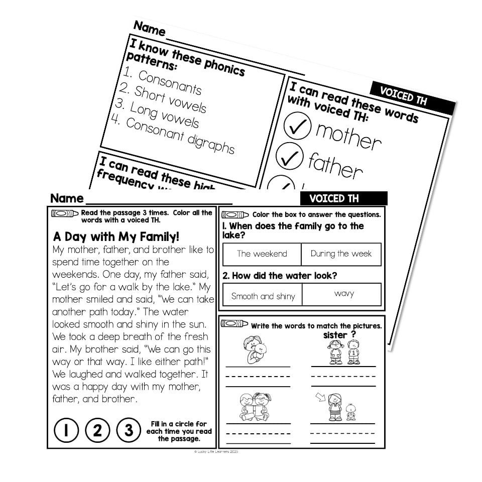 2nd Grade Decodable Phonics Passage - Voiced TH - Lucky Little Learners