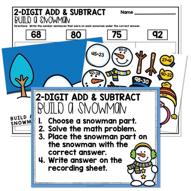 2nd Grade January Math Center - 2-Digit Addition and Subtraction ...