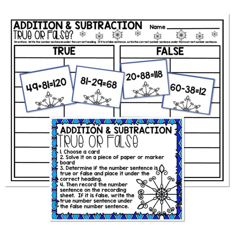 2nd Grade January Math Center - Addition and Subtraction - Snowflake ...