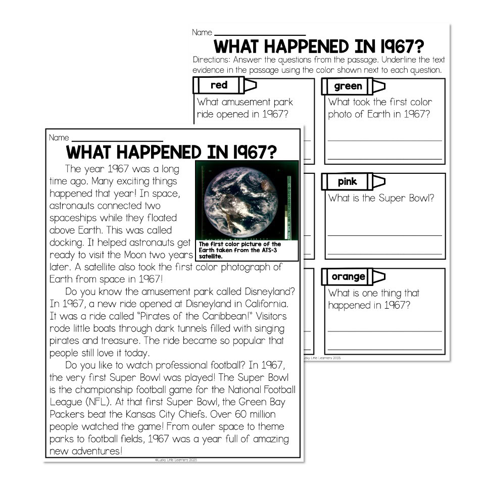 67th Day of School - 6-7 Activities - Reading Passage and Comprehension Questions - What ...