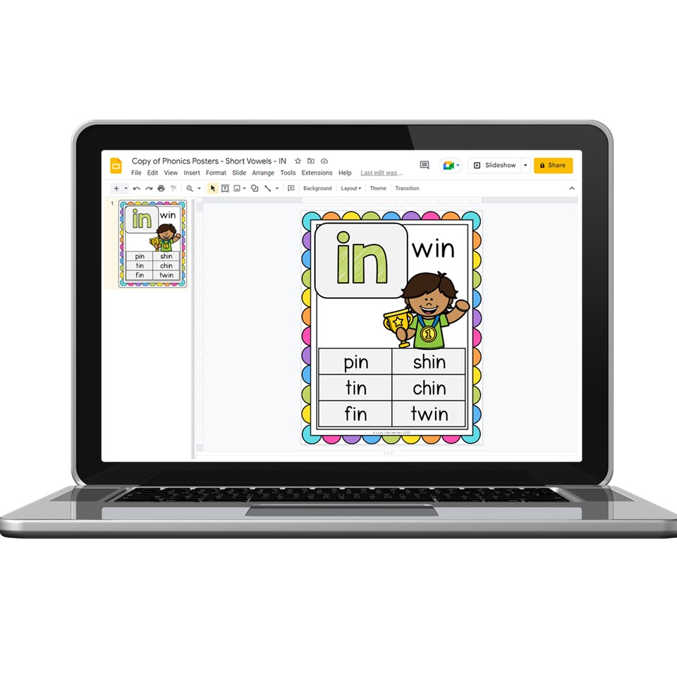 Digital Phonics Posters - Short Vowels - IN - Lucky Little Learners