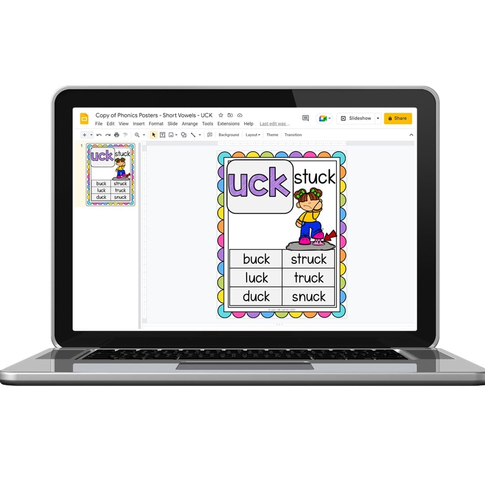 Digital Phonics Posters - Short Vowels - UCK - Lucky Little Learners
