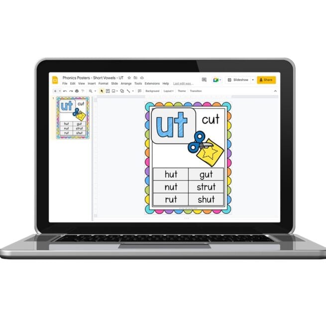 Digital Phonics Posters - Short Vowels - UT - Lucky Little Learners