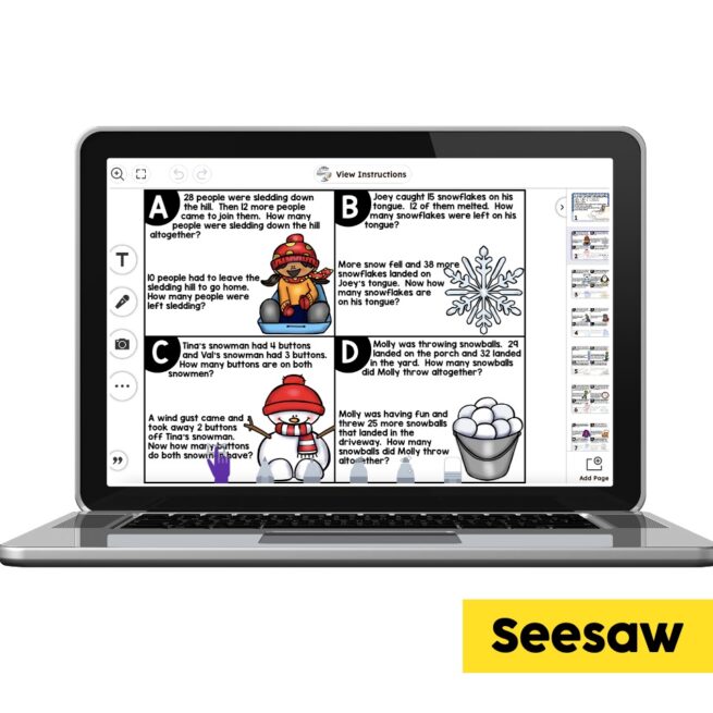 Digital Seesaw - 2nd Grade January Math Center - 2 Step Story Problems ...
