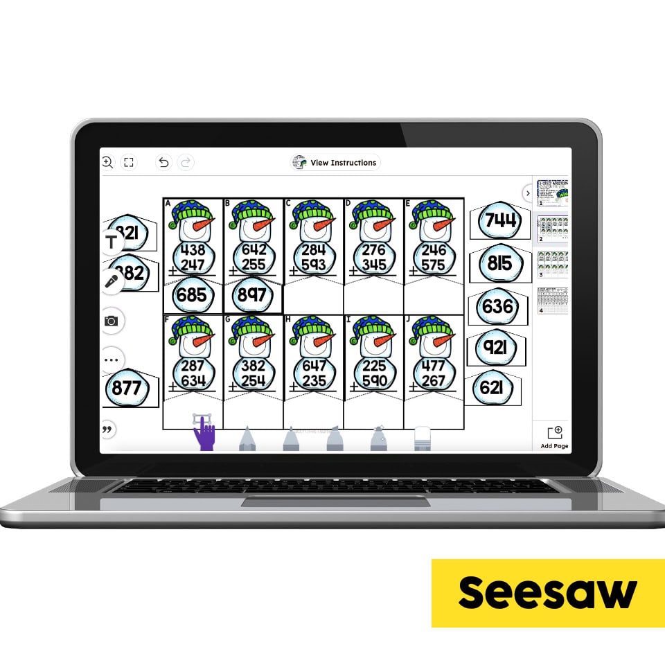 Digital Seesaw - 2nd Grade January Math Center - 3 Digit Addition ...