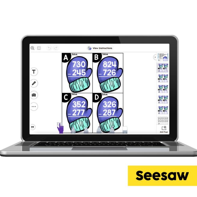 Digital Seesaw - 2nd Grade January Math Center - 3 Digit Subtraction ...