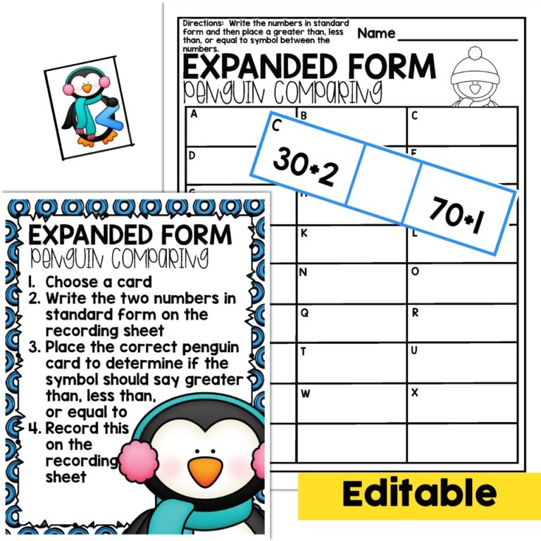 Editable - 1st Grade January Math Center - Expanded Form - Lucky Little ...