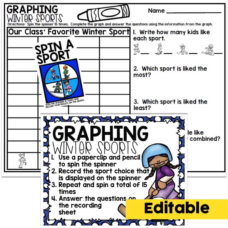 Editable - 1st Grade January Math Center - Graphing - Lucky Little Learners