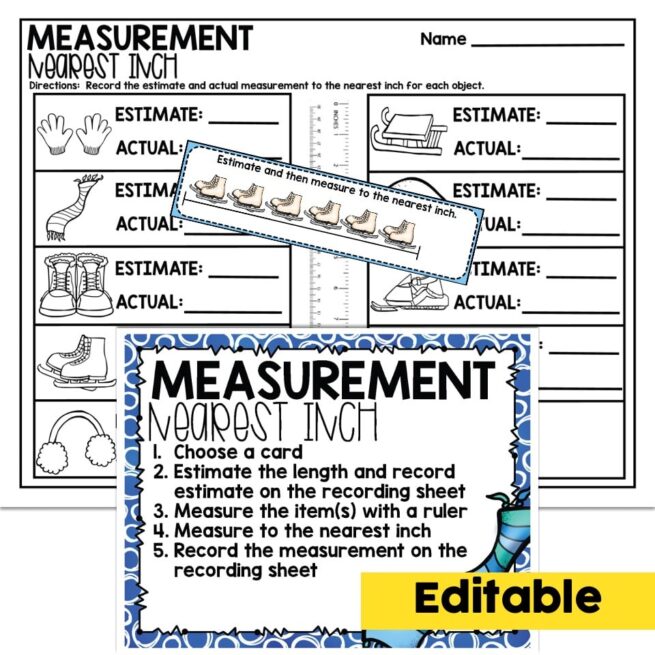 Editable - 1st Grade January Math Center - Measurement to the nearest ...
