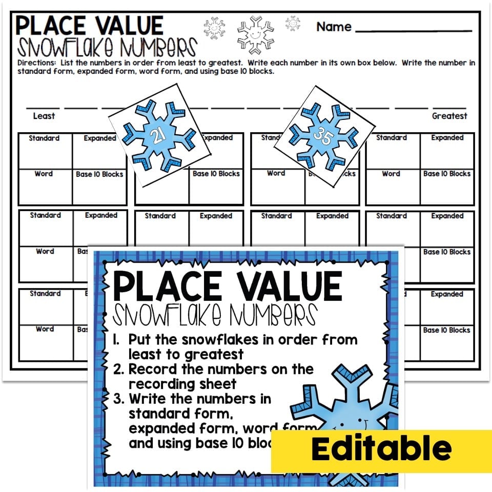 Editable - 1st Grade January Math Center - Place Value - Greatest to ...