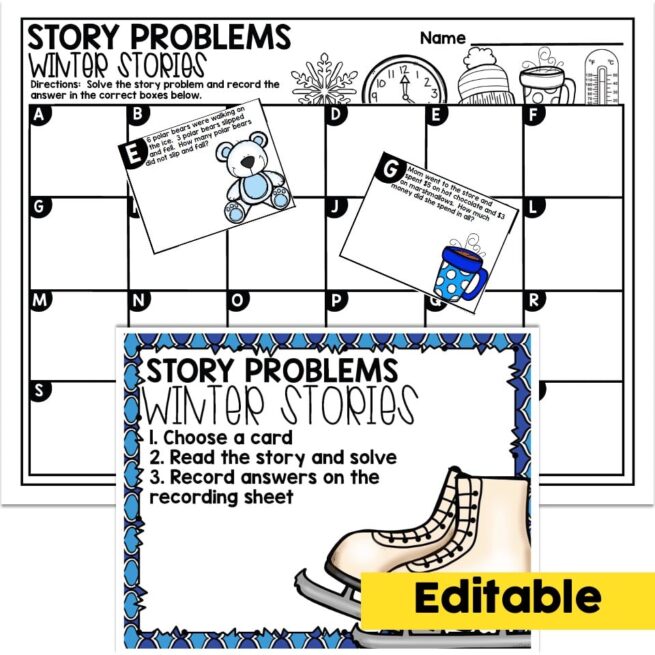 Editable - 1st Grade January Math Center - Story Problems - Lucky ...