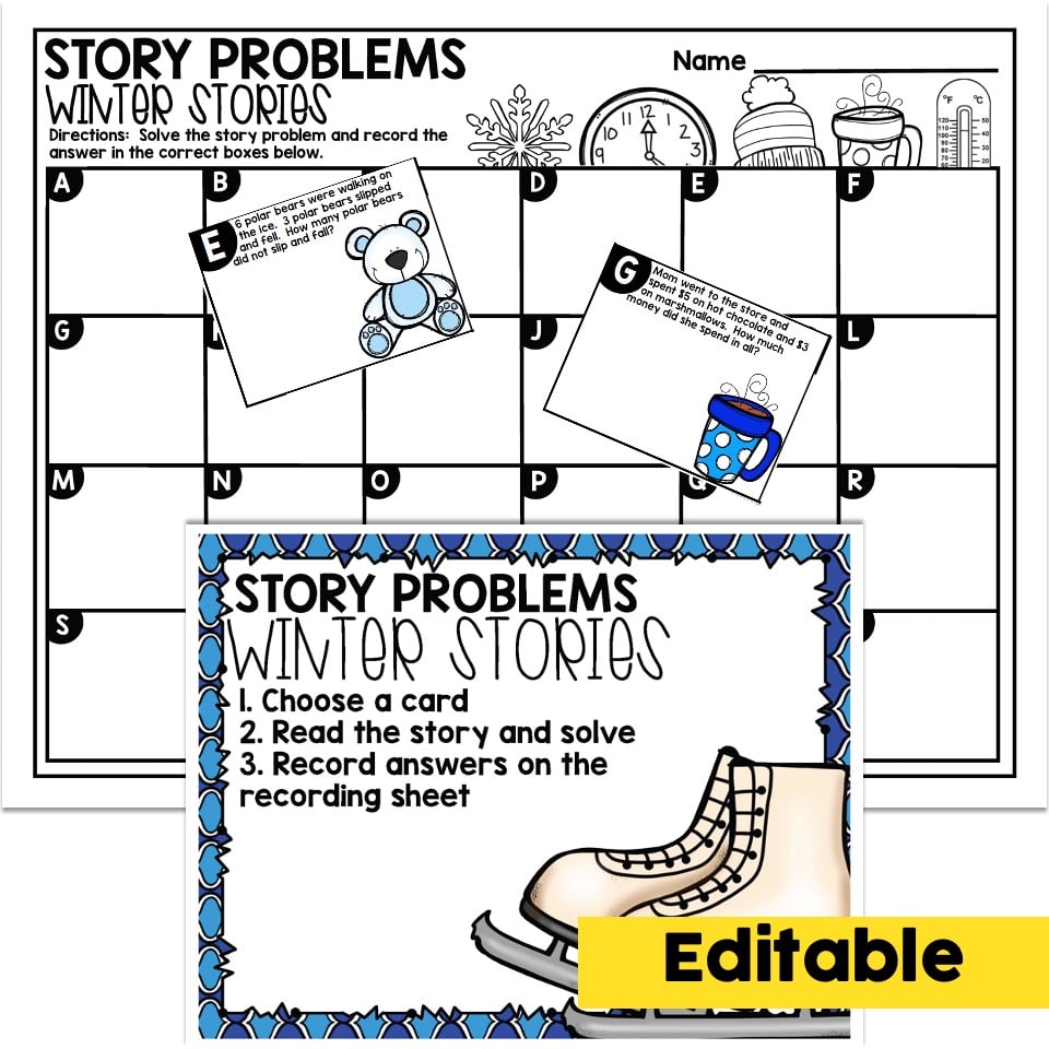 Editable - 1st Grade January Math Center - Story Problems - Lucky ...
