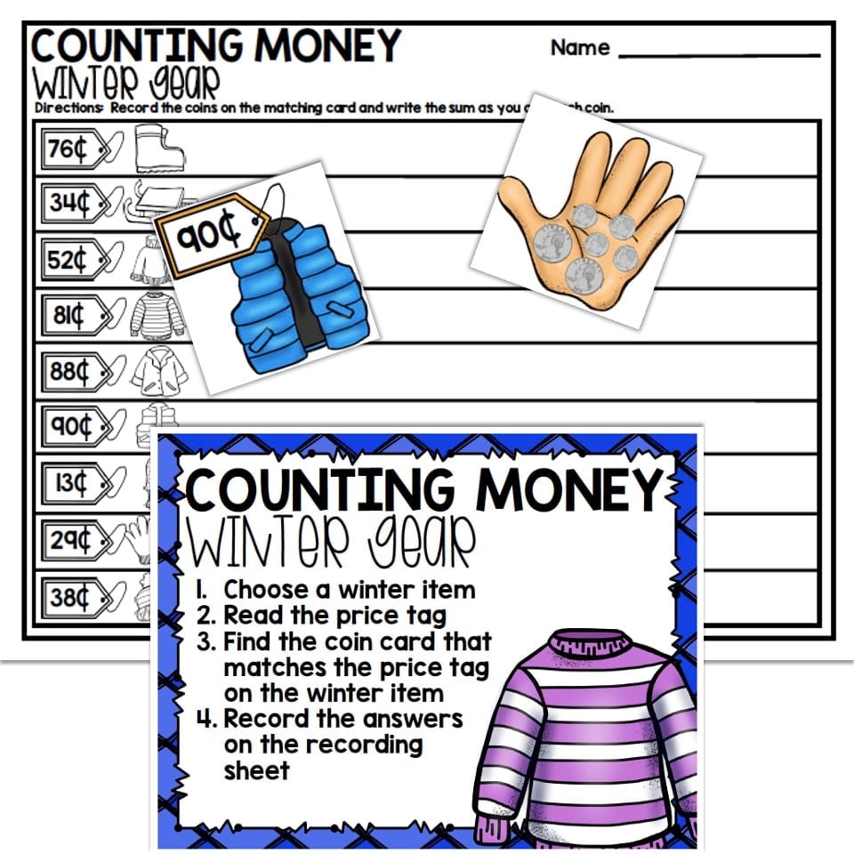 Editable 2nd Grade January Math Center - Counting Money - Winter Gear ...