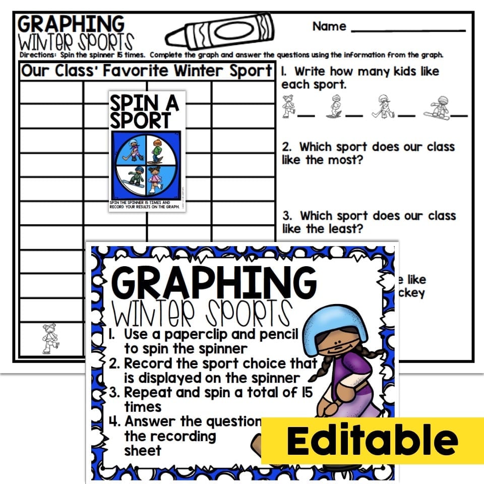 Editable 2nd Grade January Math Center - Graphing - Winter Sports ...