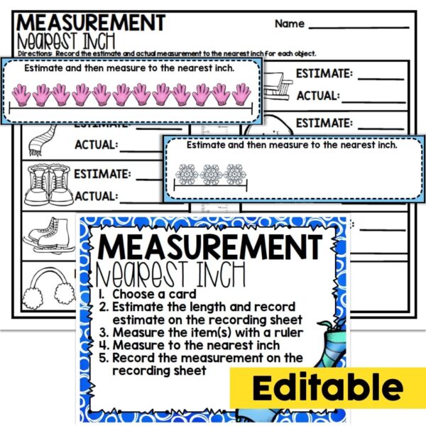 Editable 2nd Grade January Math Center - Measurement - Nearest Inch ...