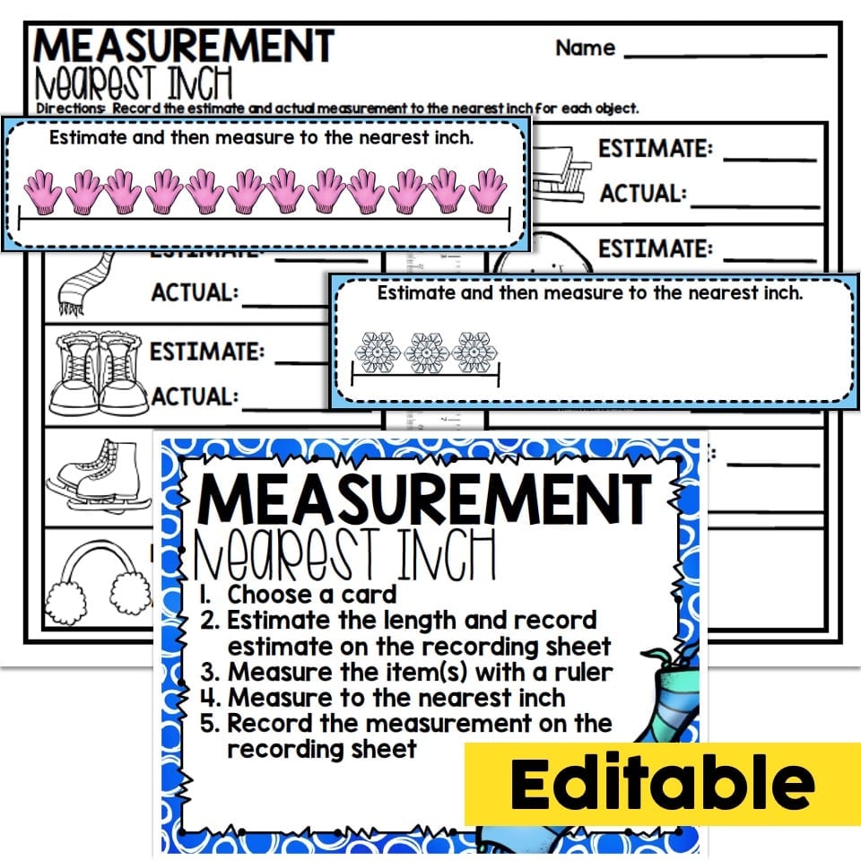 Editable 2nd Grade January Math Center - Measurement - Nearest Inch ...