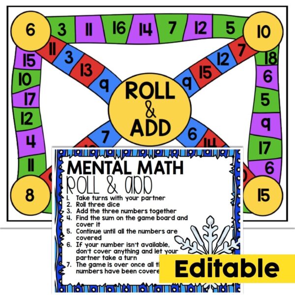 Editable 2nd Grade January Math Center - Mental Math - Roll and Add ...