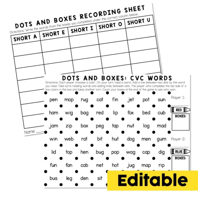 Editable Dots and Boxes Partner Phonics Game - Lucky Little Learners