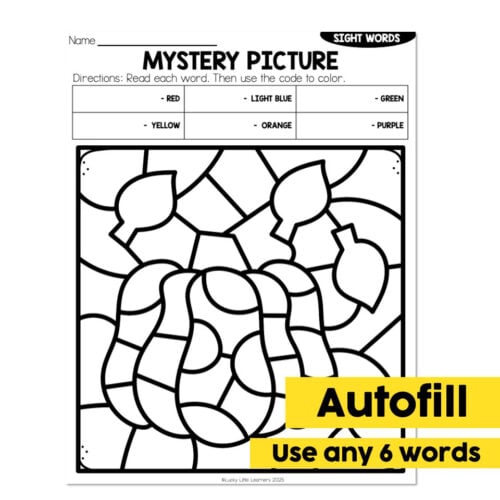 Fall Pumpkin - Color by Sight Word - Autofill - Lucky Little Learners