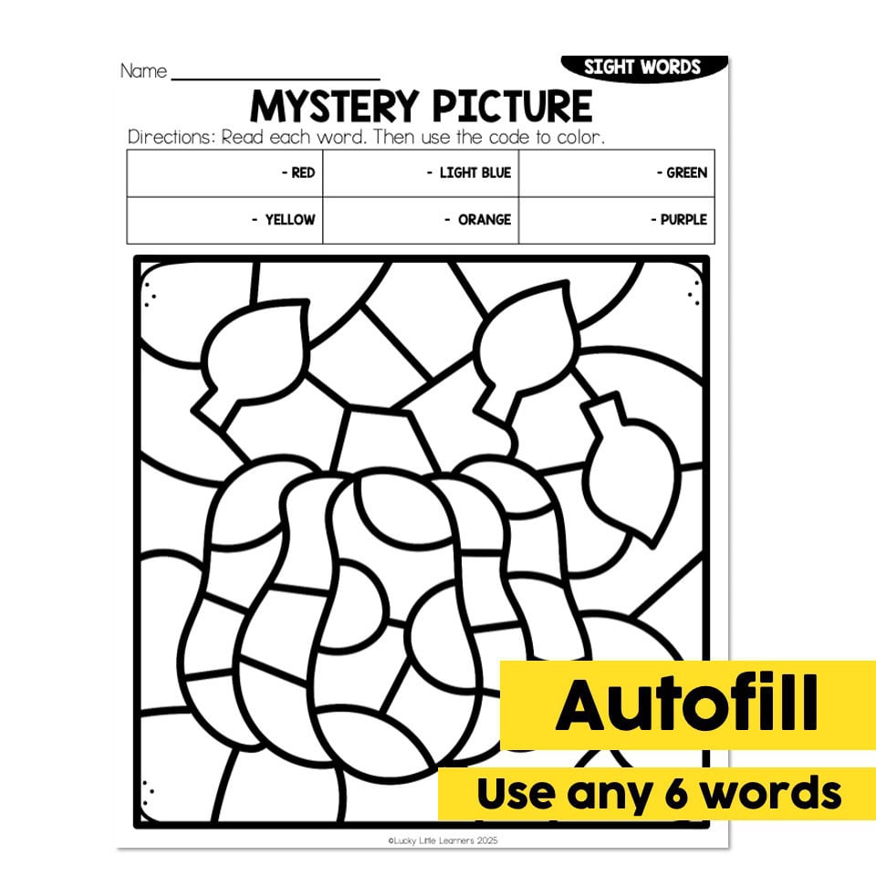 Fall Pumpkin - Color by Sight Word - Autofill - Lucky Little Learners