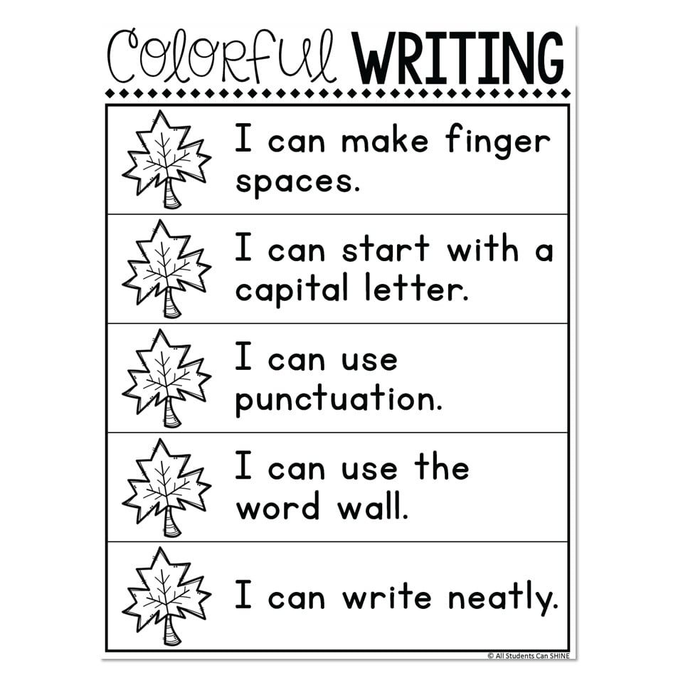 Fall Writer's Workshop - Colorful Writing - Lucky Little Learners