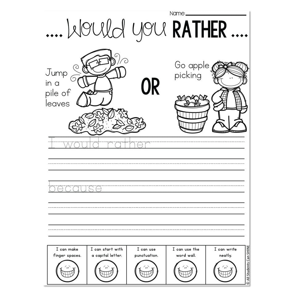 Fall Writer's Workshop - Would You Rather - Lucky Little Learners