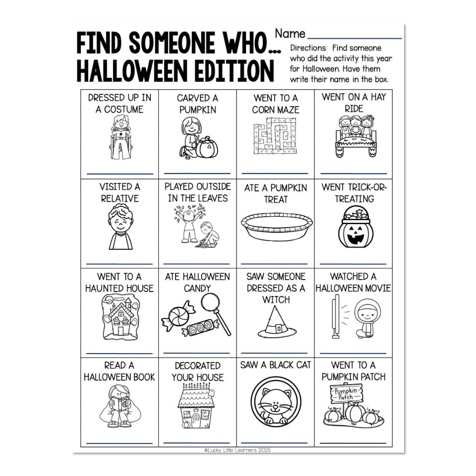 Find Someone Who - Bingo - Halloween Edition - Lucky Little Learners