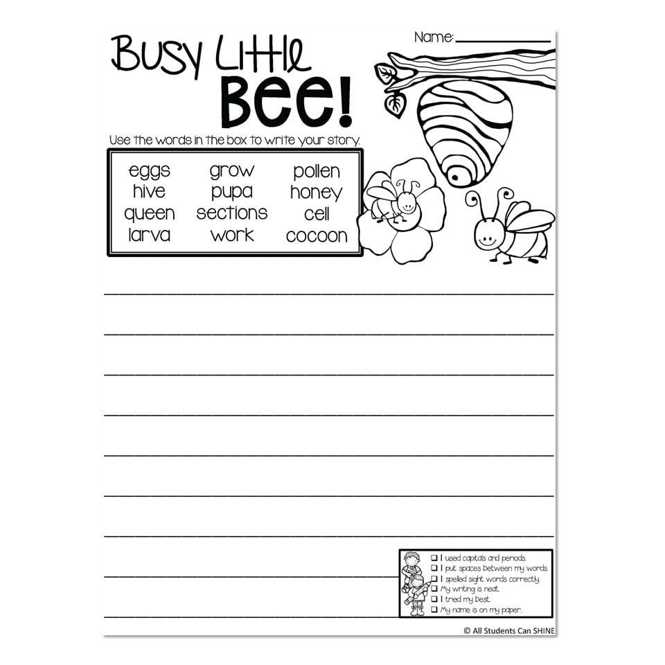 Life Cycles Unit - Writing Prompt - Bee - Lucky Little Learners