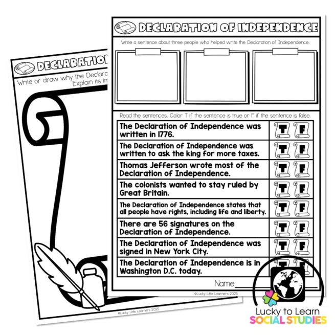 Lucky to Learn Social Studies - Declaration of Independence - One-Pager ...